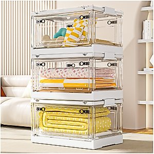 CTSNSLH 144QT Clear View Storage Bins with Lids, Stackable Storage Bins with Doors and Wheels, Storage Box, Large Closet Organizers and Storage for Home, Dorm