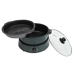 1350W 4.2Qt Electric Hot Pot with Lid, Electric Skillet, Adjustable Temperature, for Boiling Steaming Baking, 12.8 * 8.66 * 11.42 inch, 110V, Aluminum, Iron