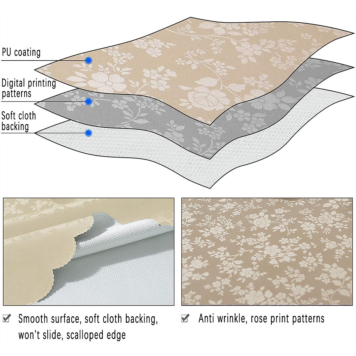 Jeloris Waterproof Vinyl Tablecloth, Rectangle Heavy Plastic Tablecloth, Wipeable Spillproof Oil-Proof Vinyl Table Cover for Kitchen Dining Room (Ivory, 60" x 120")