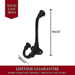 SaKeGa Rustic Cast Iron Wall Hooks, Heavy Duty Retro Utility Hooks for Hanging Coat, Bag, Towel, Robe, Hat and More, Pack of 2, Black