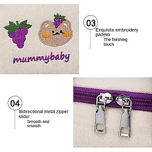 Kawaii Lunch Bag Cute Embroidery Lunch Box Reusable Thermal Cooler Lunch Tote Bag for Back to School Supplies (Red)