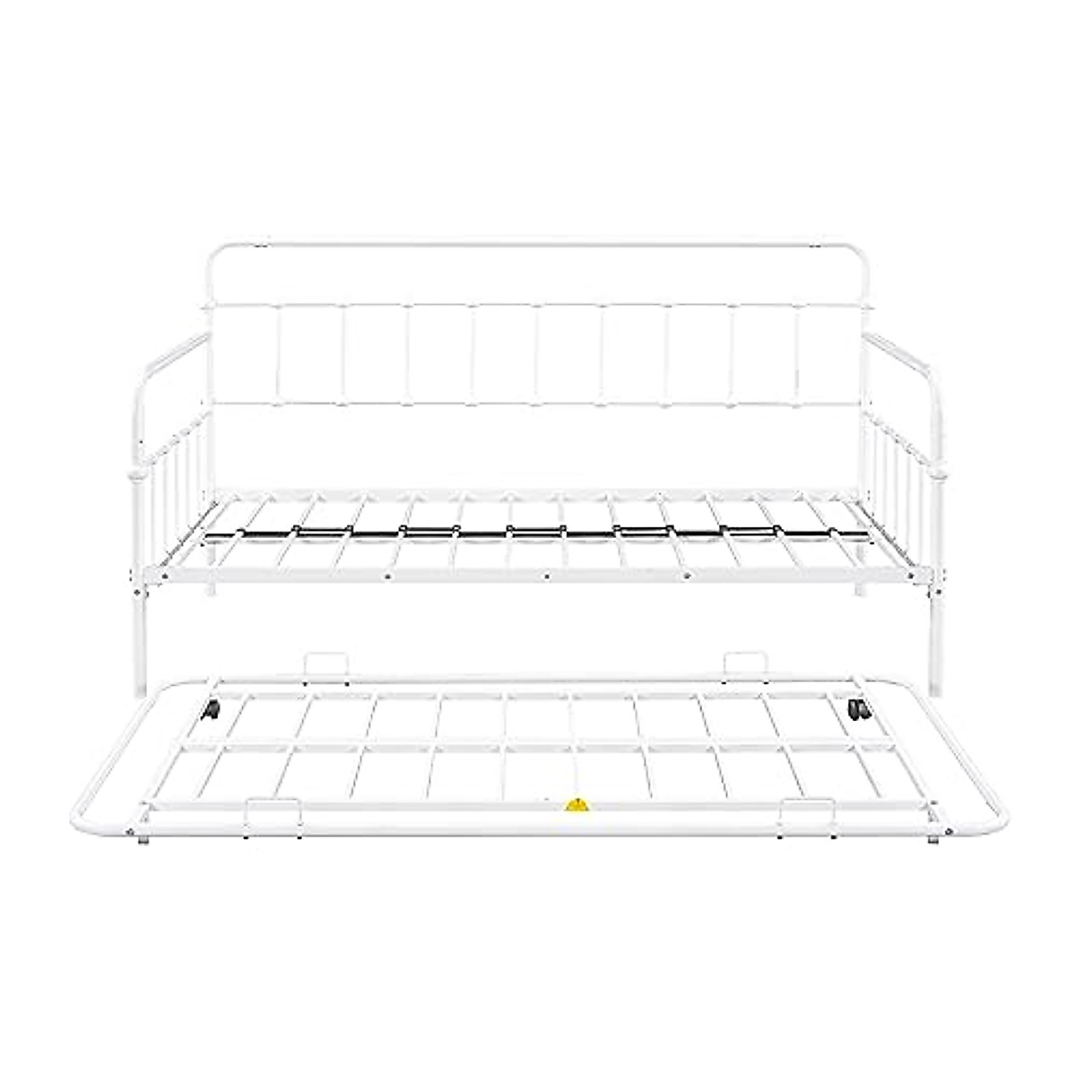 Oudiec Twin Size Metal Daybed with Trundle, Sofa Bed Frame Steel Slat Support for Teenagers/Adult Bedroom, Space Saving Design & No Box Spring Needed, White