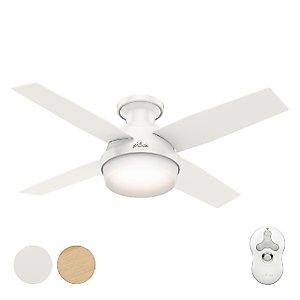 Hunter Fan 44 Inch Fresh White Ceiling Fan with Light and Remote Control, Indoor Ceiling Fan with 4 Blades for Bedroom, Living Room, Office, Basement, Kitchen, Dining Room (Renewed)
