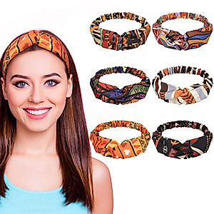 6 Pieces African Headbands Boho Print Headband Twist Knot Elastic Hair Bands Criss Cross Headband Workout Yoga Sports Hair Accessories for Women Girls