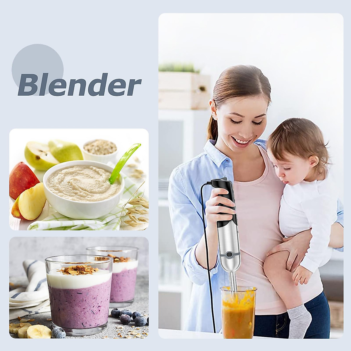 FRESKO Immersion Blender Handheld, 4-in-1 Stainless Steel Hand Stick Blender Electric with 12-Speeds & Turbo Mode, Powerful 500W Emulsion Blender with Beaker, Chopper & Whisk for Smoothies, Soup