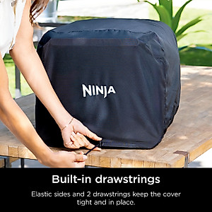Ninja XSKOCVR Premium Cover, Compatible Woodfire Outdoor Oven (OO100 series), Adjustable Drawstrings, UV and Water-Resistant, Lightweight, Black, 19.5'' x 16.5'' x 15"
