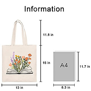 Kimoli Canvas Aesthetic Tote Bag for Women with Interior Pocket Book Totes Shopping Shoulder Bag Reusable Grocery Bags (Style-B)