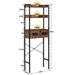 VECELO Over The Toilet Storage Rack, 3 Tier Bathroom Space Saver Shelf Organizer, Large Capacity, Freestanding Stands, Easy Assembly, Industrial Style, Rustic Brown