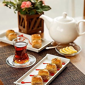 UMS Turkish Tea Glass Set - Slim Waist Design and Thick Sole Prevent Tea From Getting Cold, Easy to Keep for 6 People, 6 Saucers, 6 Glasses, Useful Tea Set (12 Pieces)