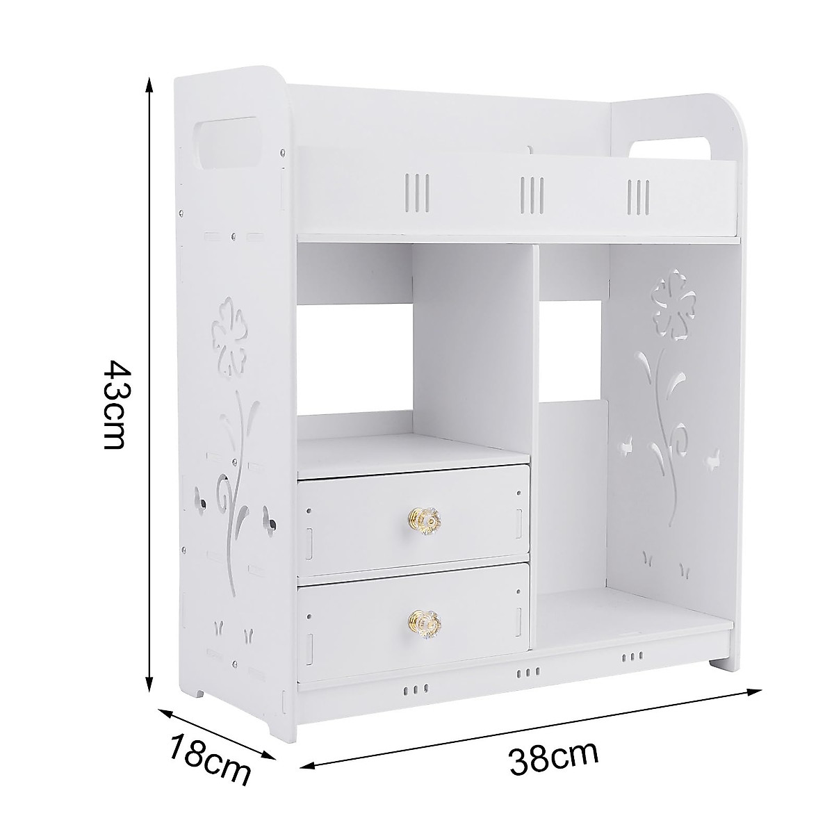 Bathroom Wall Cabinet with 2 Drawers Open Bathroom Organizer Over the Toilet Storage, Hollow Flower Carved Design, Wall Mounted Medicine Cabinet Cosmetic Organizer for Bathroom, Room, Laundry White
