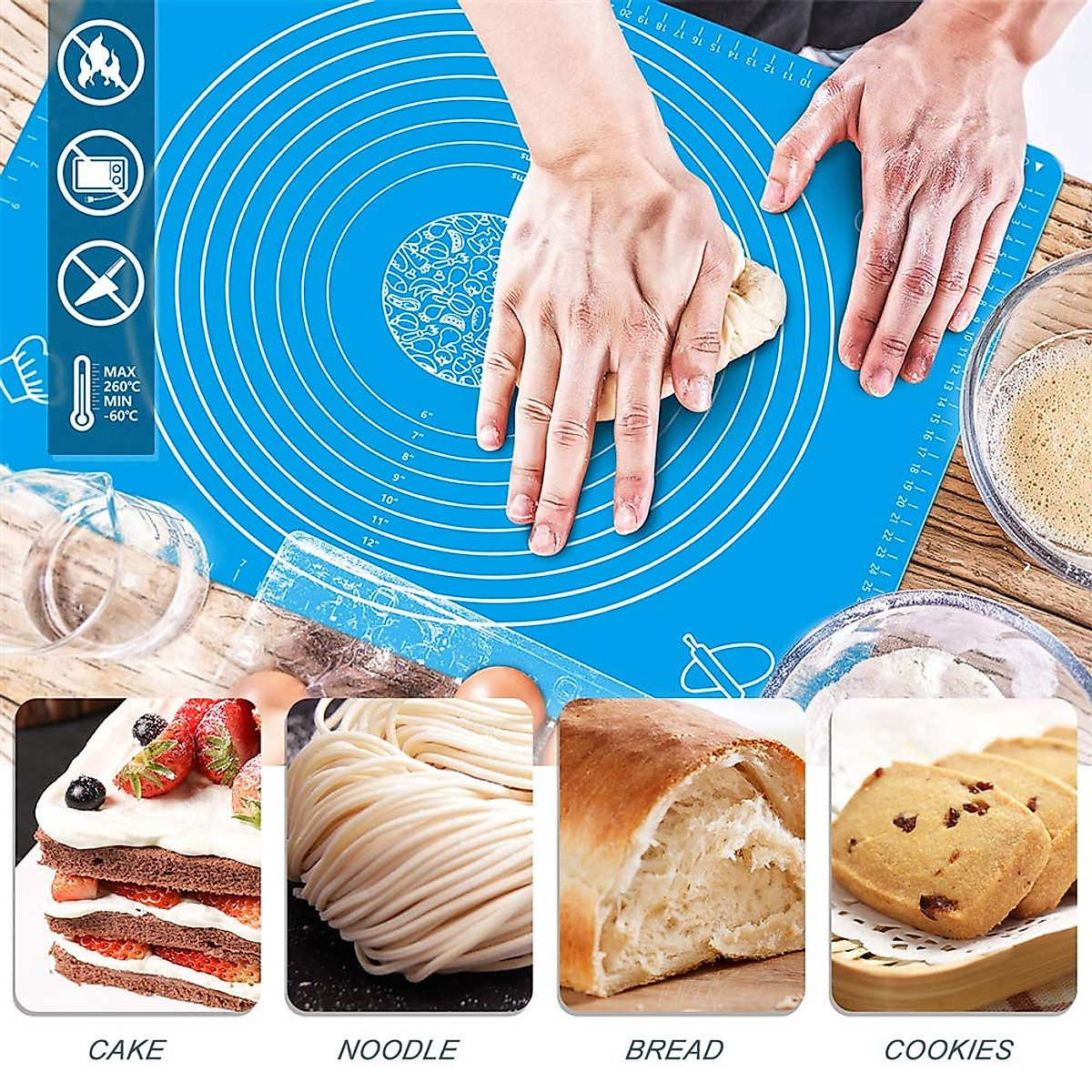 Pastry Mat for Rolling Dough Large Silicone Pastry Kneading Mat Board with Measurements Food Grade Non-stick Non-slip Rolling Board for Dough (20x16 inch)