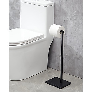 Free Standing Bathroom Toilet Paper Holder Stand with Reserve, Stainless Steel Pedestal Tissue Roll Holder, Black DECLUTTR
