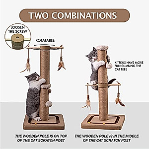 MECOOL Cat Scratching Post Tall Kitten Posts Tree Premium Scratcher Natural Jute Ropes with Tracking Interactive Toys Heavy Base Cat Scratch Deterrent for Indoor Cats (Beige) (Medium-23)