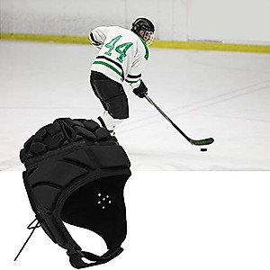 Goalkeeper Helmet, Prevent Injury Sports Head Protector Round Hole Elastic Button EVA Adjustable Strap for Outdoor Use(Black s)