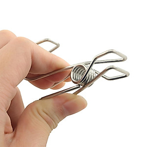 Pro Bamboo Kitchen 12PCS Stainless Steel Short Tail Drying Clothes Clips with Hooks Heavy Duty Multi-Functional for Displaying Items Document Storage Hooks Universal Clips Kitchen Bathroom Hanging