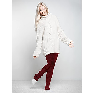 Giegxin 6 Pairs Winter Knee Leg Warmers Women Thick Extra Long Knitted Thigh High Sock Warmers Girls(Black White Dark Grey Light Grey Blue Red)