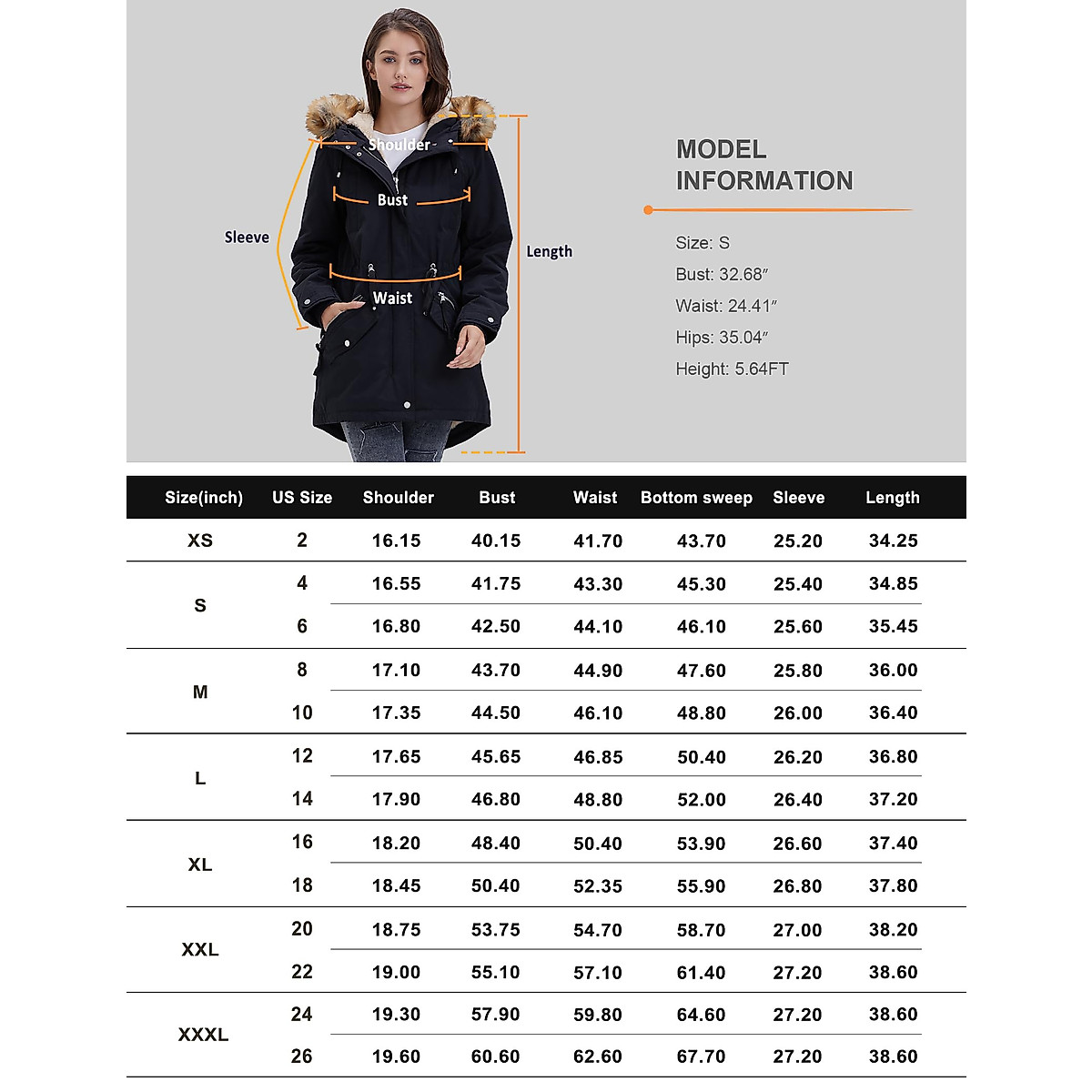 ROYAL MATRIX Women's Winter Coats Fleece Lined Parka Jacket Hooded Long Winter Warm Parka Coat with Pockets Black,8