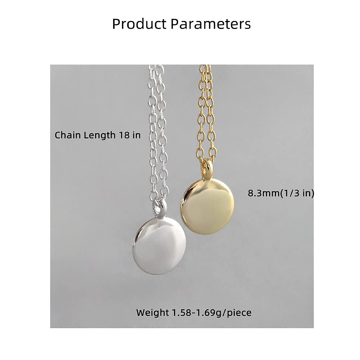 Round Coin Pendant Necklace for Women Girls 925 Sterling Silver 14K Gold Full Moon Minimalist Geometric Disk Circle Chain Delicate Choker Dainty Collar Jewelry Gifts Box (silver)