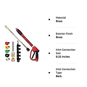 Hourleey Pressure Washer Gun, Red High Power Washer Gun with Replacement Wand Extension, 5 Nozzle Tips, M22 Fittings, 40 Inch, 5000 PSI