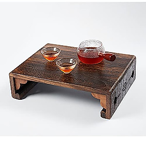 SINOBEST Low Wood Stool, Rectangular Bed Step Stool, Large Surface Step Ladder for Kitchen & Bathroom, Foot Rest Stool Under Desk, Portable Bed Table for Laptop and Tea