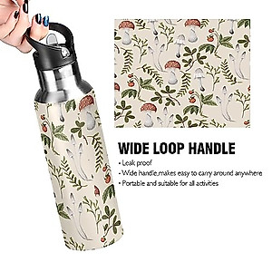 Kigai Mushroom Pattern Stainless Steel Sports Water Bottle BPA-Free Vacuum Insulated Leakproof Wide Mouth Flask with Straw Lid Keeps Liquids Cold or Hot for Gym Travel Camping