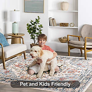 BESTSWEETIE Area Rug 8x10 Rugs for Living Room 8 x 10 Washable Rugs Non Slip Vintage Boho Living Room Rugs for Bedroom Dining Room, Distressed Floral Pattern Carpet, Beige