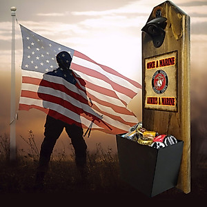 Marine Corps Bottle Opener and Cap Catcher, Wall Mounted - Handcrafted by a Vet - 100% Solid Pine 3/4" Thick - Officially Licensed # 19527 - Great Father's Day Gift