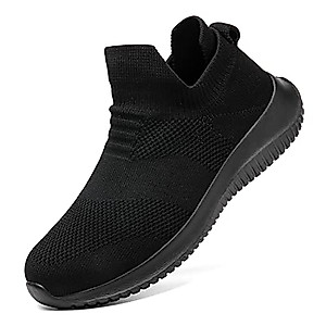 Women's Slip On Walking Shoes Lightweight Breathable Running Casual Comfortable Work Sneakers All Black 7 US 37EU