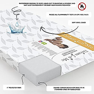 Dream On Me Asheville 4” Firm Fiber Crib and Toddler Mattress, Waterproof Grey Leaf Soft Vinyl Cover, Greenguard Gold & JPMA Certified, 5 Years Manufacture Warranty, Dual-Sided Lightweight Mattress