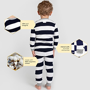 Burt's Bees Baby baby boys Pajamas, Tee Pant 2-piece Pj Set, 100% Organic Cotton and Toddler Pajama Bottoms, Midnight Rugby Stripe, 4T US