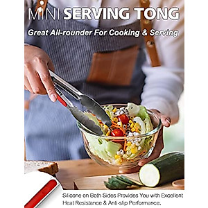 Anaeat Sturdy Mini Kitchen Tong - High Heat Resistant Cooking Tongs - 7 Inch Non-Slip Stainless Steel Small Locking Tongs for Grilling, Cooking, Turning and Barbecue