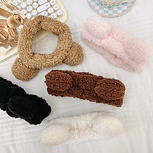 Plush Headband, Cute Hair Accessories, Elastic Hair Turban, Bear Ears Headband, Wash Face Hairband, Cartoon Makeup Headwear(Pink)