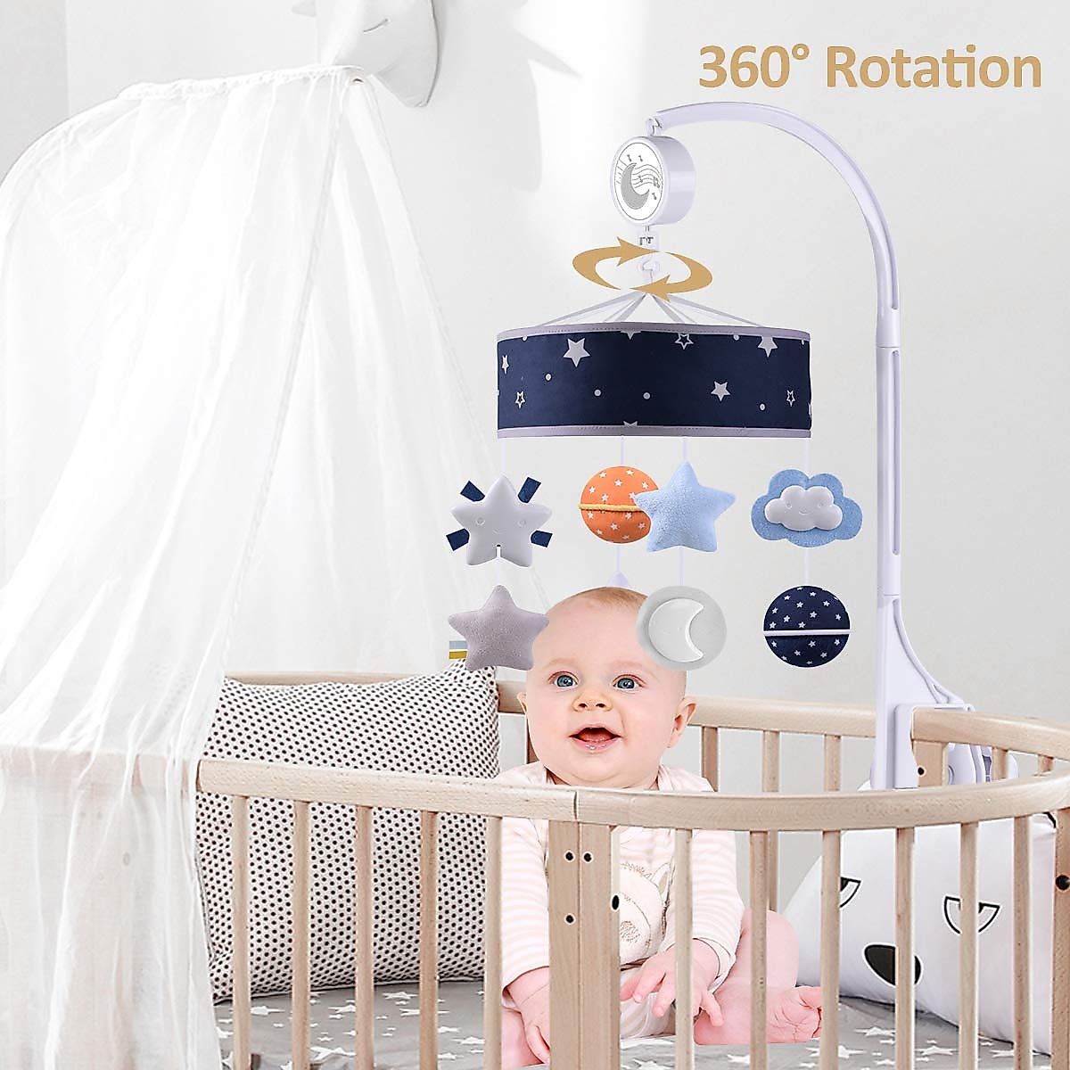 Baby Musical Crib Mobile with 360°Rotation,Hanging Space Theme Nursery Bed Decoration,Gift Toy for Newborn