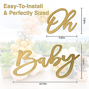 Cute Oh Baby Sign - Wooden Baby Shower Sign with Gold Painted Letters - Adorable Baby Banner for Gender Reveal Party Decor, Baby Shower Decorations - Stylish Photo Backdrop for Baby Boy and Baby Girl
