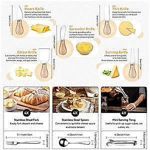 Yetene Charcuterie Board Accessories Round Wooden Tray 20" with Handles Wine Accessory Sets Cheese Spreader Knife Butter Knife Set Mini Serving Tongs Spoons Forks for Party Wedding Christmas