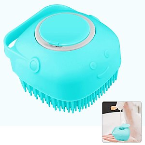 Silicone Exfoliating Brushes & Body Scrubber with Soap Dispenser for Shower,Enhance Blood Circulation&Deep Cleansing Bath Loofah for Babies, Kids, Women, Men, and Pets (Blue)