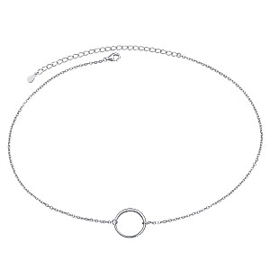 Ladytree S925 Sterling Silver Dainty Simple Circle Pendant Eternity Choker Necklace,Rolo Chain,13+3 inches