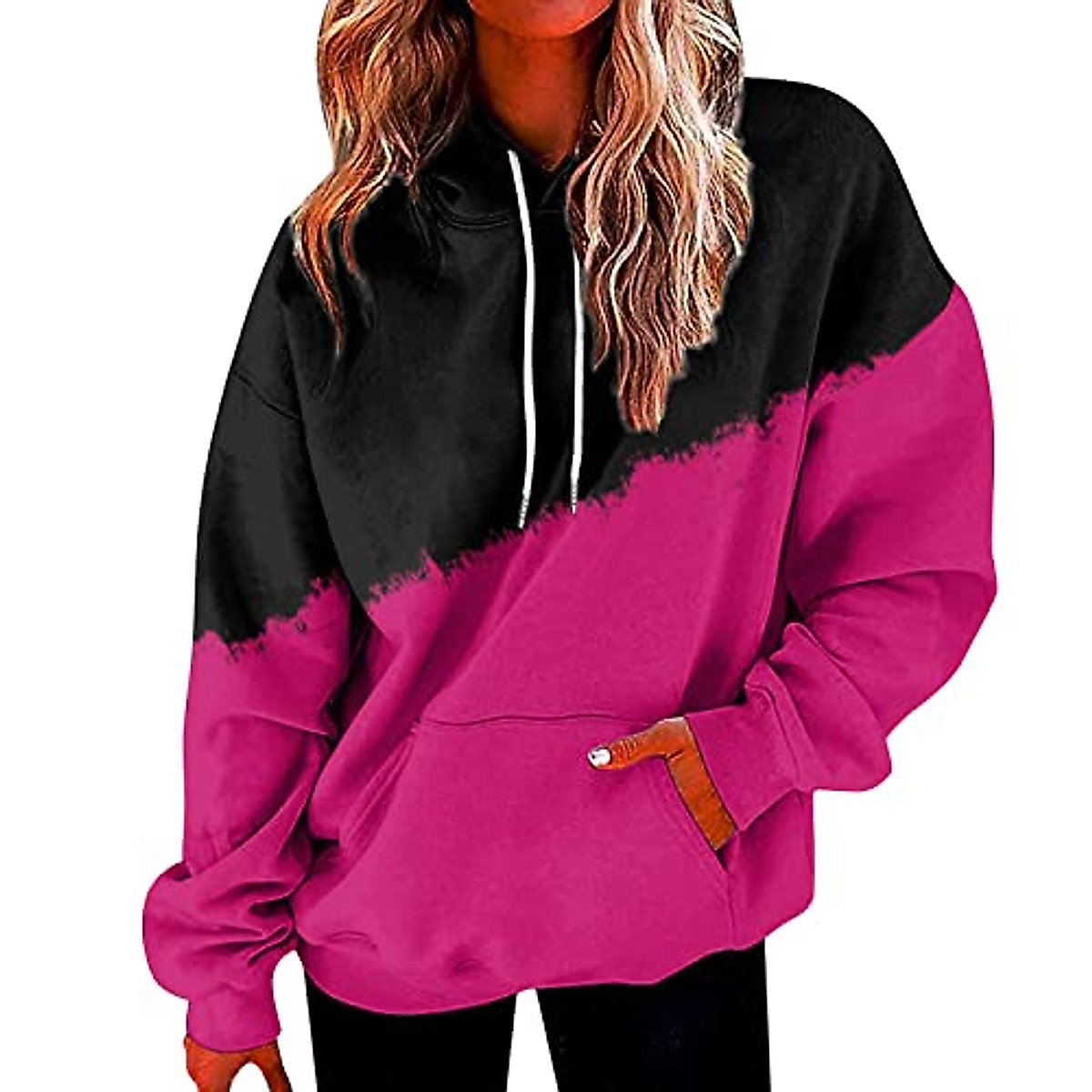 Women Sweatshirt Pullover Hoodies Womens Plus Size Casual Hooded Sweatshirt With Pockets Long Sleeve Drawstring Sweatshirt Sweatshirts for Women Hot Pink
