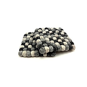 Handmade Trivet, Felt Ball Trivet, Potholders, Trivets, 100% Wool, Felt, Hot Pot Holders (Set of 2) Hot Pads, Flexible, Durable, Heat Resistant Mat, Mats, Square Trivet (Multi Gray, Square)