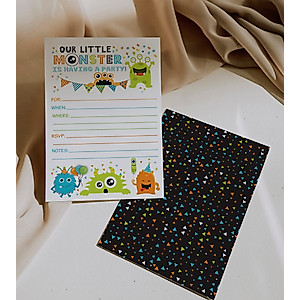 Your Main Event Prints Monster Birthday Invitations - Little Monster Birthday Party Invites - 20 Fill-In Monster Party Invitations With White Envelopes