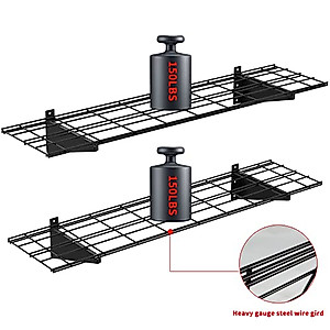 Qualward 2 Pack Garage Metal Shelving 1×4ft 12-inch-by-48-inch Wall Mounted Shelf Garage Storage Rack Heavy Duty, Black