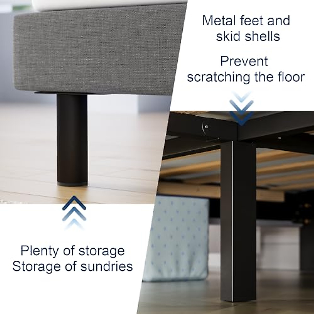 Molblly Queen Size Bed Frame with Upholstered Headboard, Strong Frame, and Wooden Slats Support, Non-Slip and Noise-Free, No Box Spring Needed, Easy Assembly, Dark Grey