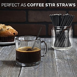 [500 Bulk] 5.75 inch Black Short Paper Straws, Stir Straws for Cocktail, Coffee, Mixed Drinks - Home, Bar and Restaurant Straws - 100% Biodegradable