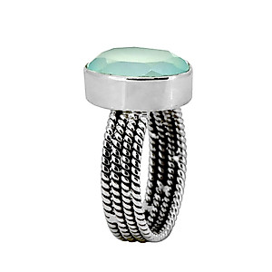 YoTreasure Aqua Chalcedony 925 Sterling Silver Braided Ring Jewelry