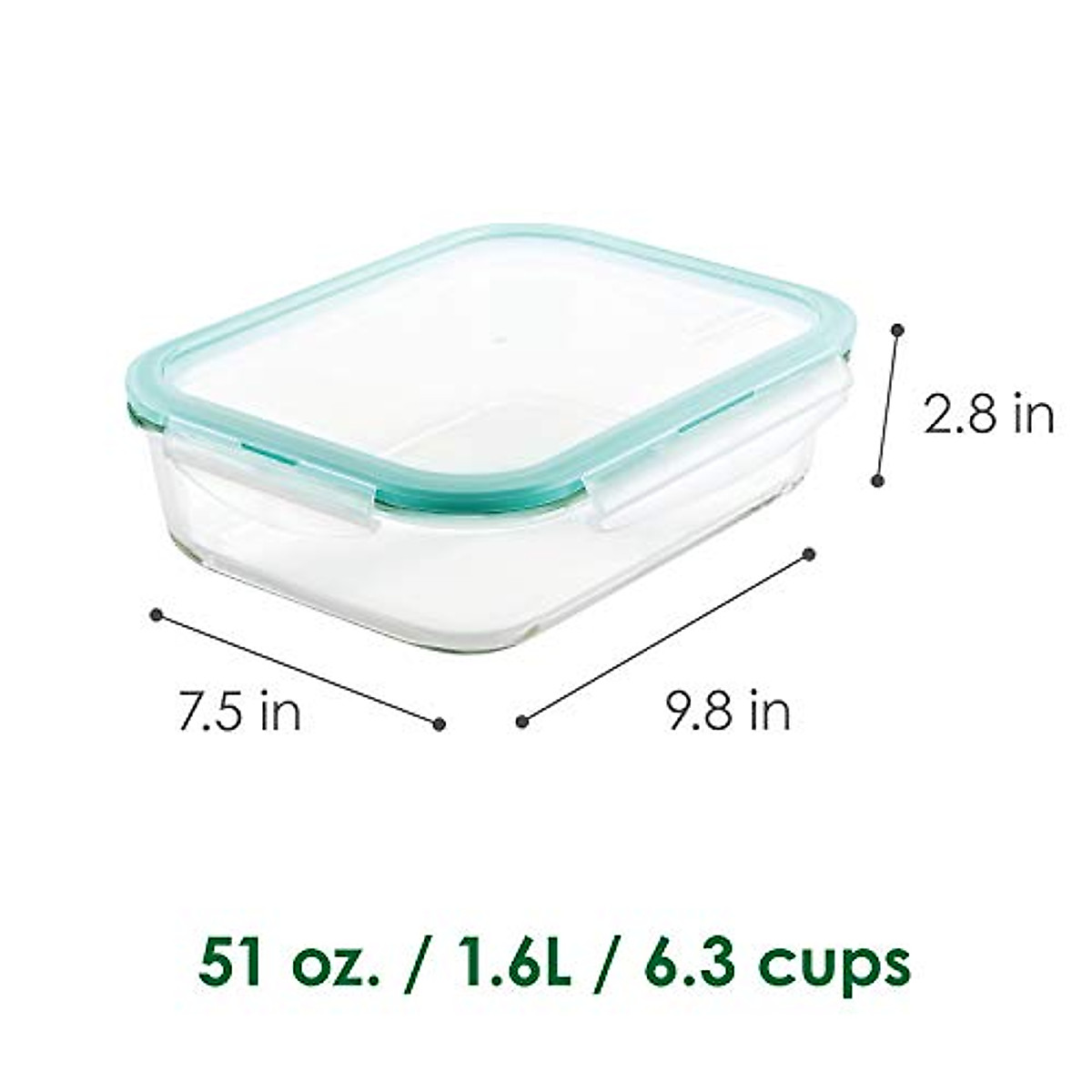LocknLock Purely Better Glass Food Storage Container with Lid, Rectangle-51 oz, Clear