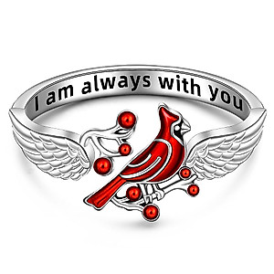 LOVGIFSET Cardinal Ring Angel Wing Ring Cardinal Appear When Angels are Near Feather Red Bird Rings for Women Sterling Silver Memorial Jewelry