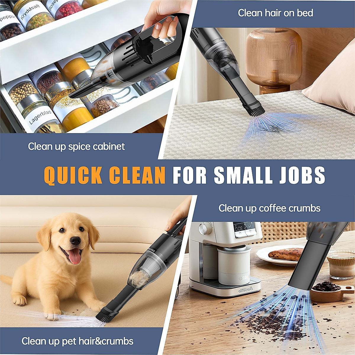 LIPUWS Mini Protable Car Vacuum Cordless,Handheld Vacuum for Quick Cleaning, Hand held vacuuming, Dust Buster Cordless Rechargeable for Car Home and Office