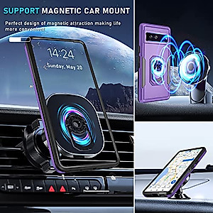 Google Pixel 7 Case with Screen Protector + Camera Lens Protector,Heavy Duty Shockproof Full Body Protective Phone Cover,Built in Rotatable Magnetic Ring Holder Kickstand,2022 Lavender