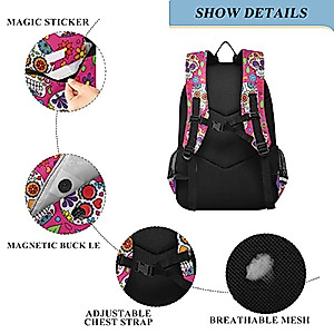 ALAZA Sugar Skull Day Off The Dead Pink Laptop Backpack Purse for Women Men Travel Bag Casual Daypack with Compartment & Multiple Pockets