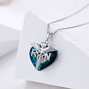 Seiyang RN Pendant 925 Sterling Silver RN Graduation Gifts for Nurse 2023 with Crystal Caduceus RN Necklace Nurse's Day Jewelry Gift for Women